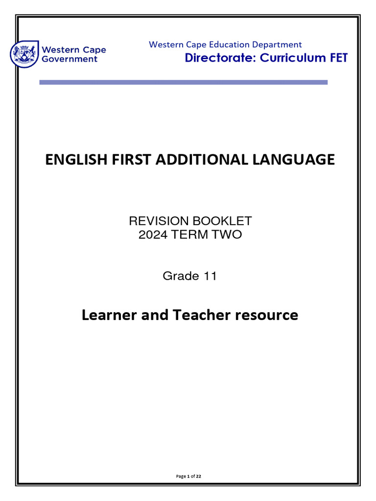 Grade 11 English FAL Term 2 Guide | PDF | Grammatical Tense | Verb
