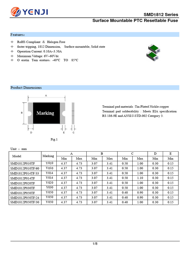 SMD1812 Resettable PTC Fuse | PDF | Applied And Interdisciplinary ...