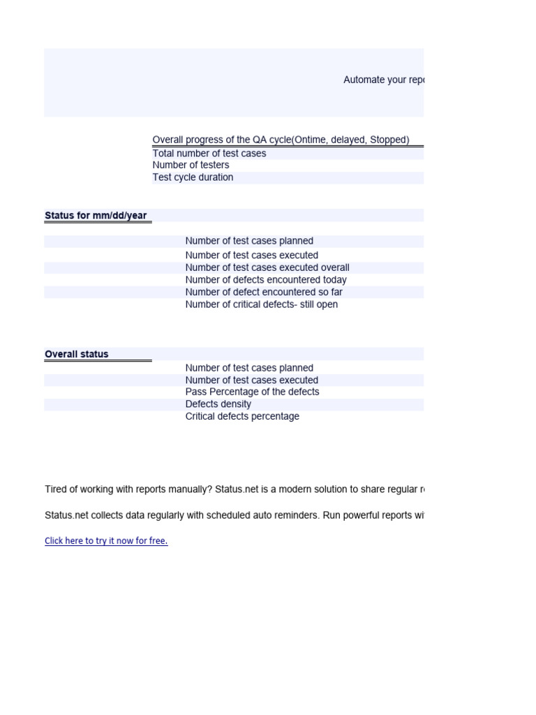 QA Daily Status Report Template 2 | PDF | Computing | Software Engineering
