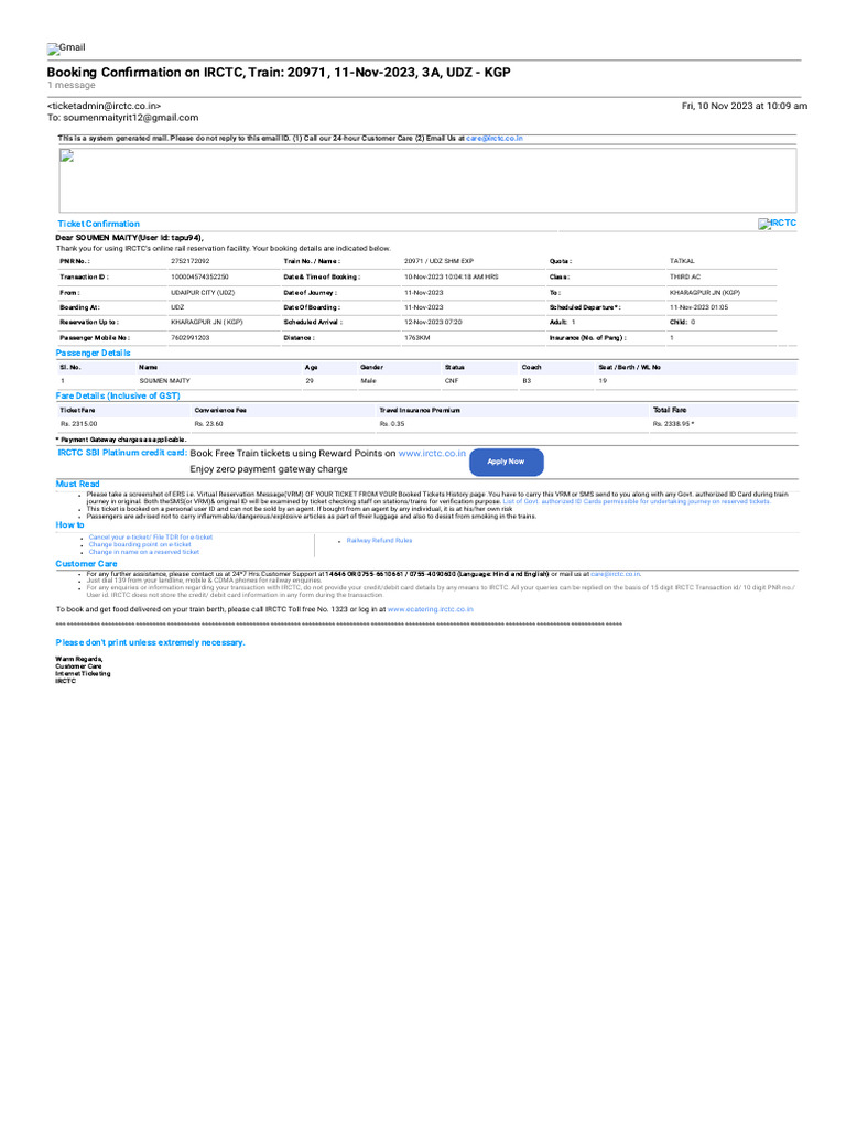 train ticket | PDF | Service Industries