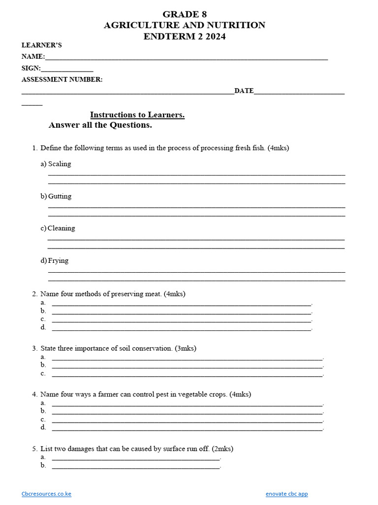 Grade 8 Agriculture Exam Term 2 2024 | PDF | Vegetables | Agriculture