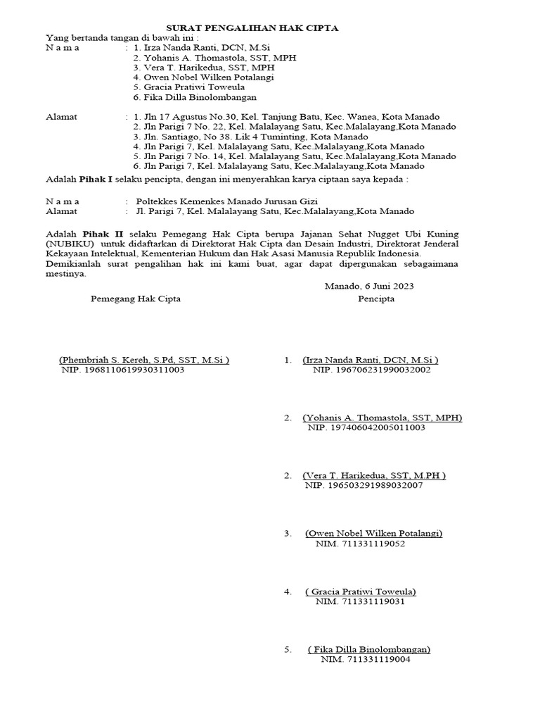 SURAT PENGALIHAN HAK CIPTA GRACIA | PDF