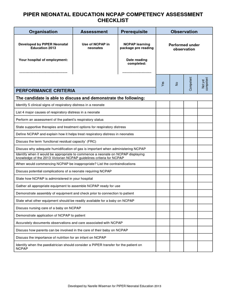 NCPAP Neonatal Competency Guide | PDF | Infants | Health Care