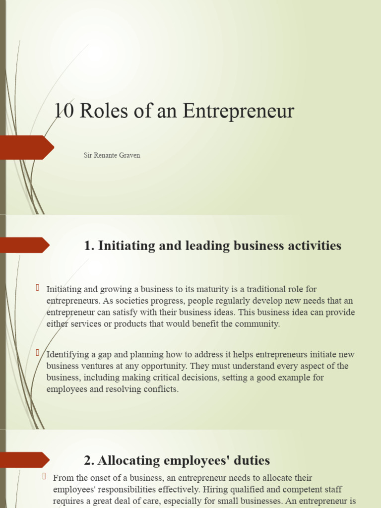 10 Roles of an Entrepreneur | PDF | Entrepreneurship | Sales
