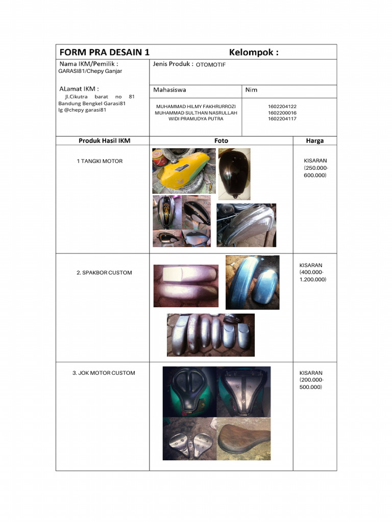 Eksplorasi Membuat Produk Dari Berbagai Komponen Motor | PDF