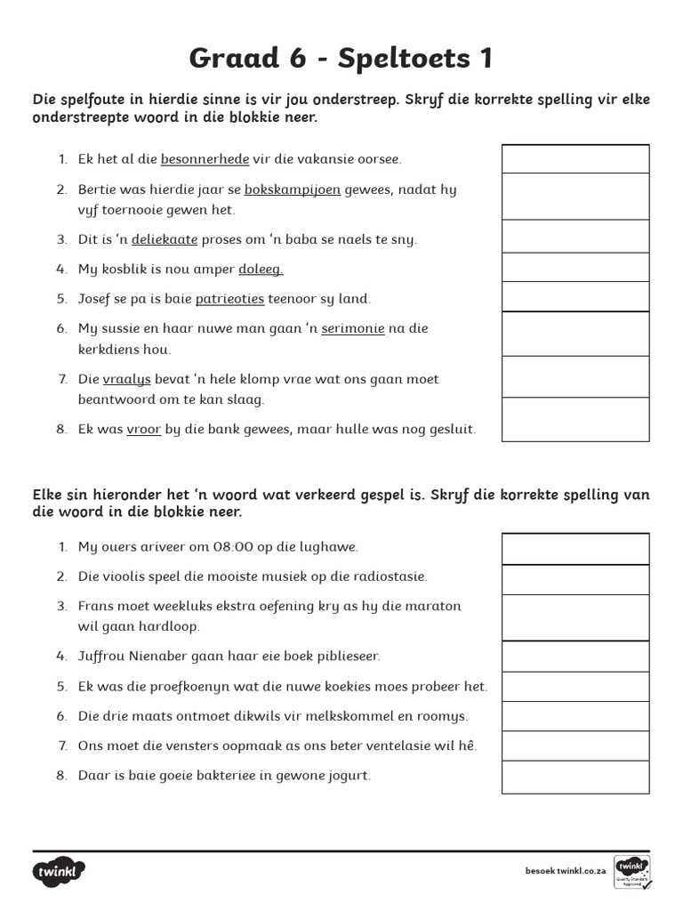 Speltoetse Vir Graad 6 | PDF