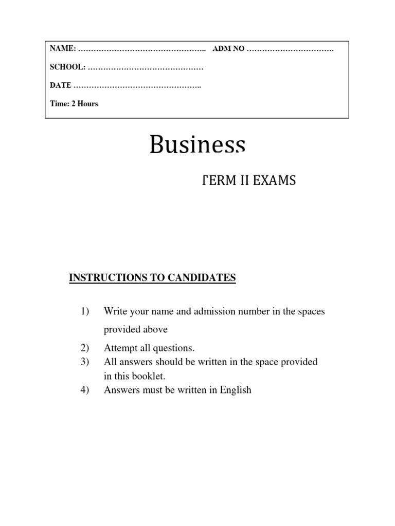 Business Form 1 End Term 2 Exam | PDF | Economies