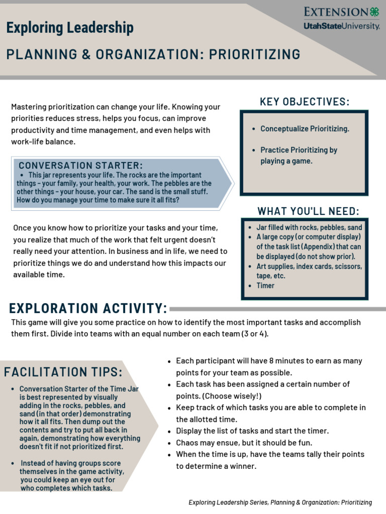 Exploring Leadership Planning Organization Prioritizing | PDF | Time Management | Professional ...