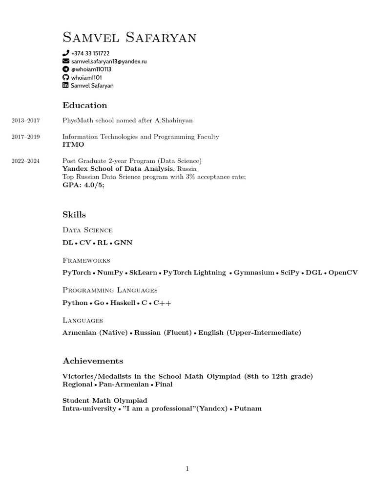 Samvel Safaryan CV | PDF
