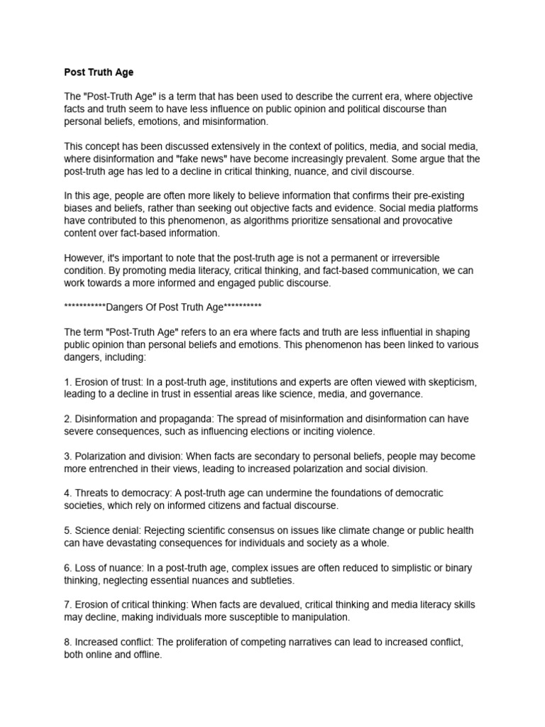 Understanding the Post-Truth Age | PDF | Human Communication | Social ...