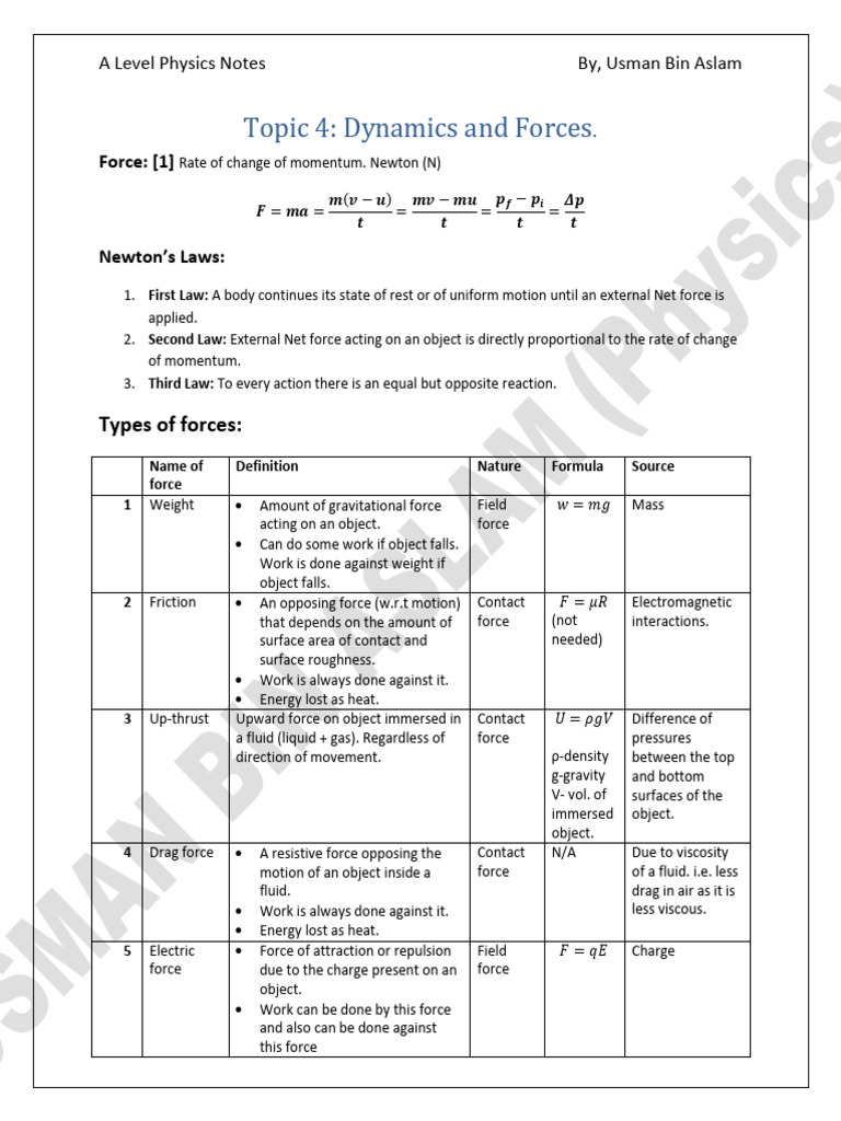 Lecture Notes Dynamics + Forces | PDF | Force | Momentum
