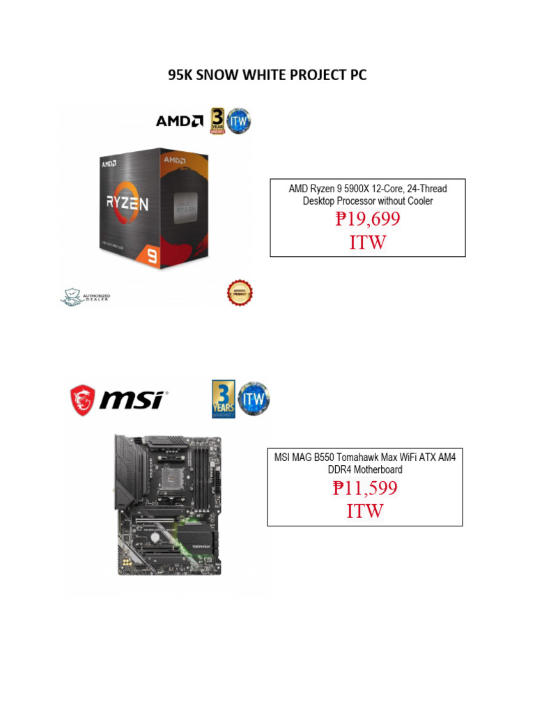 Snow White Gaming PC Build Components | PDF