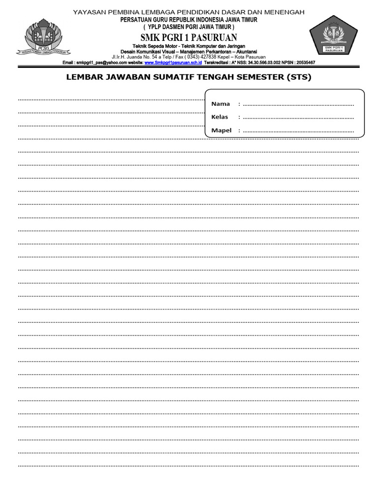 Kop Surat Ujian PTS | PDF