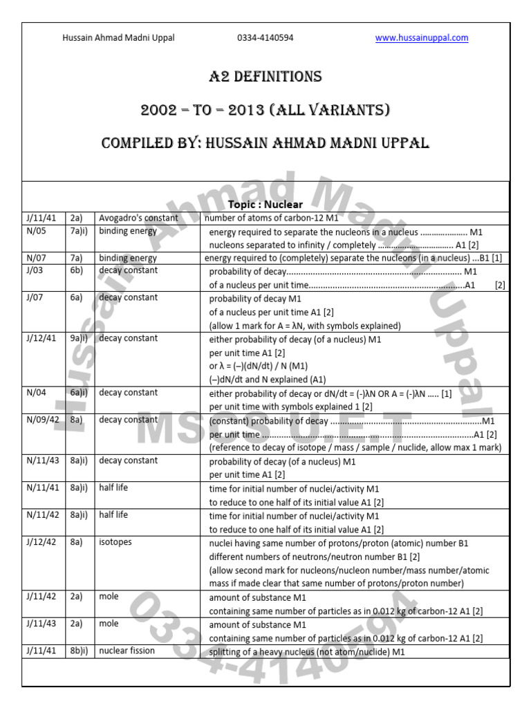 Nuclear Physics Definitions | PDF | Nuclear Physics | Atomic Nucleus