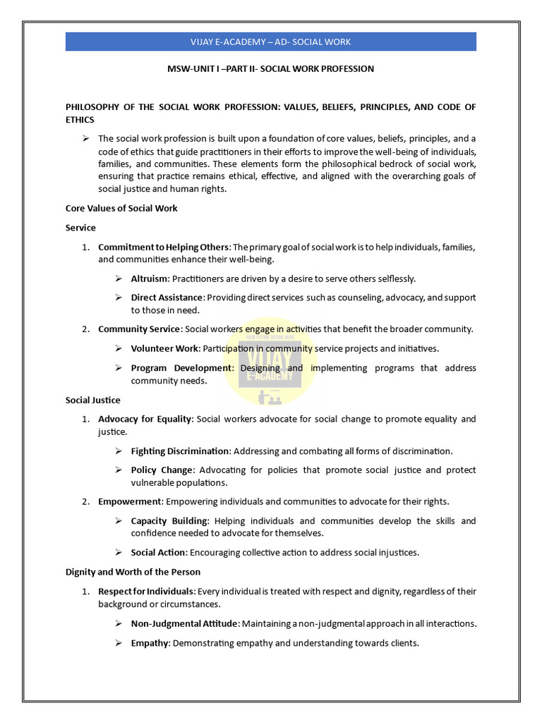 Msw-Unit I - Part Ii - Social Work Profession | PDF | Social Work | Humanistic Psychology