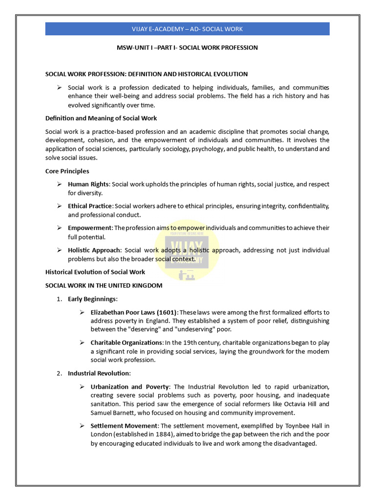 Msw-Unit I - Part I - Social Work Profession | PDF | Social Work ...