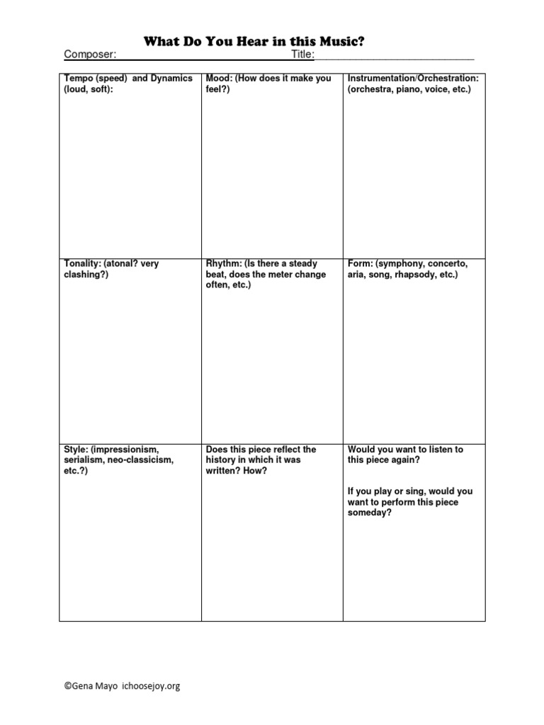 20th Century Music Listening Printable | PDF | Poetry