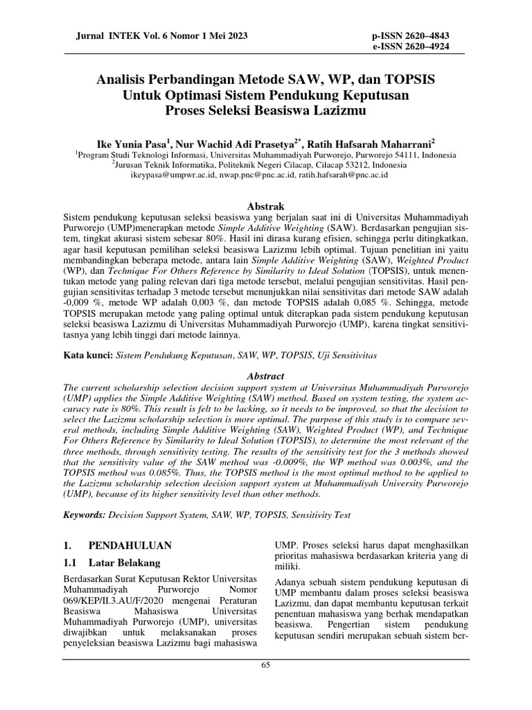 Optimasi Seleksi Beasiswa dengan TOPSIS | PDF | Komputer | Teknologi & Rekayasa
