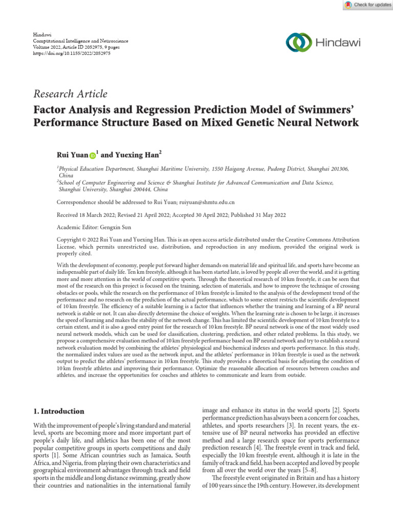 Computational Intelligence and Neuroscience - 2022 - Yuan - Factor Analysis and Regression ...