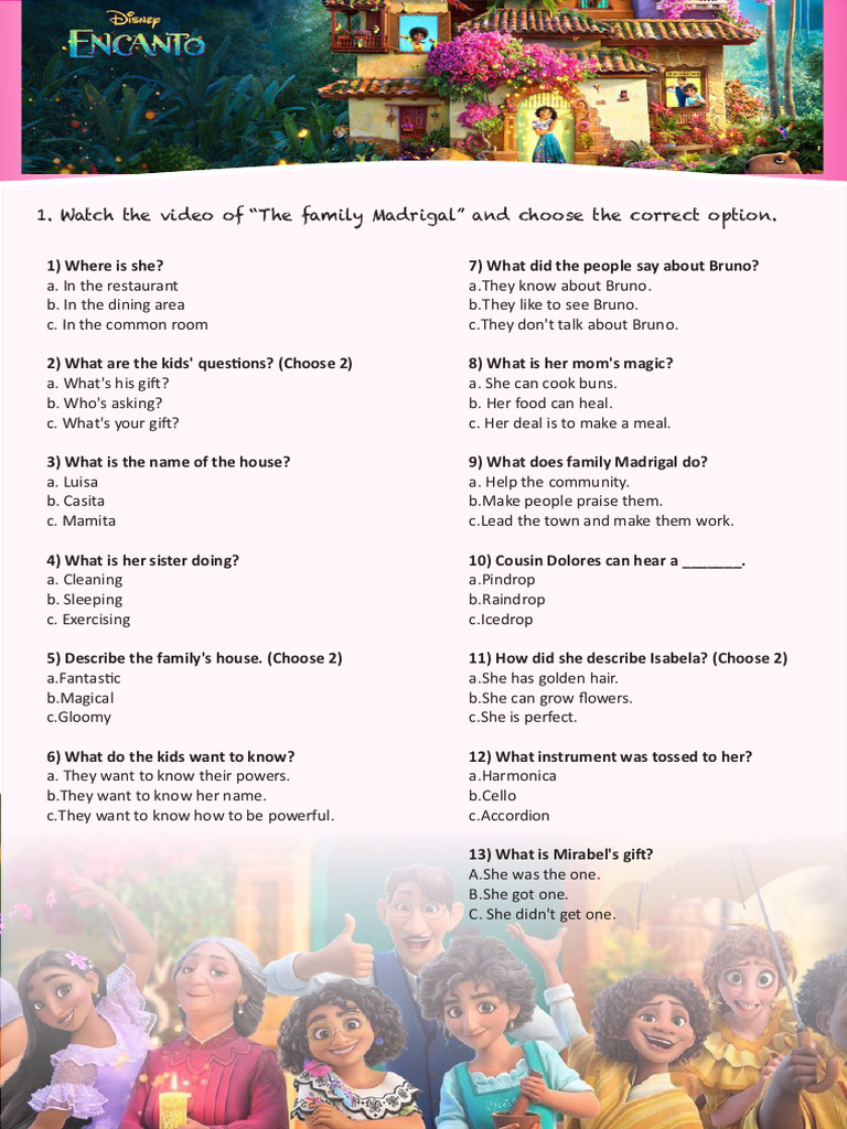 Family Madrigal Video Quiz Guide | PDF | Home & Garden | Young Adult