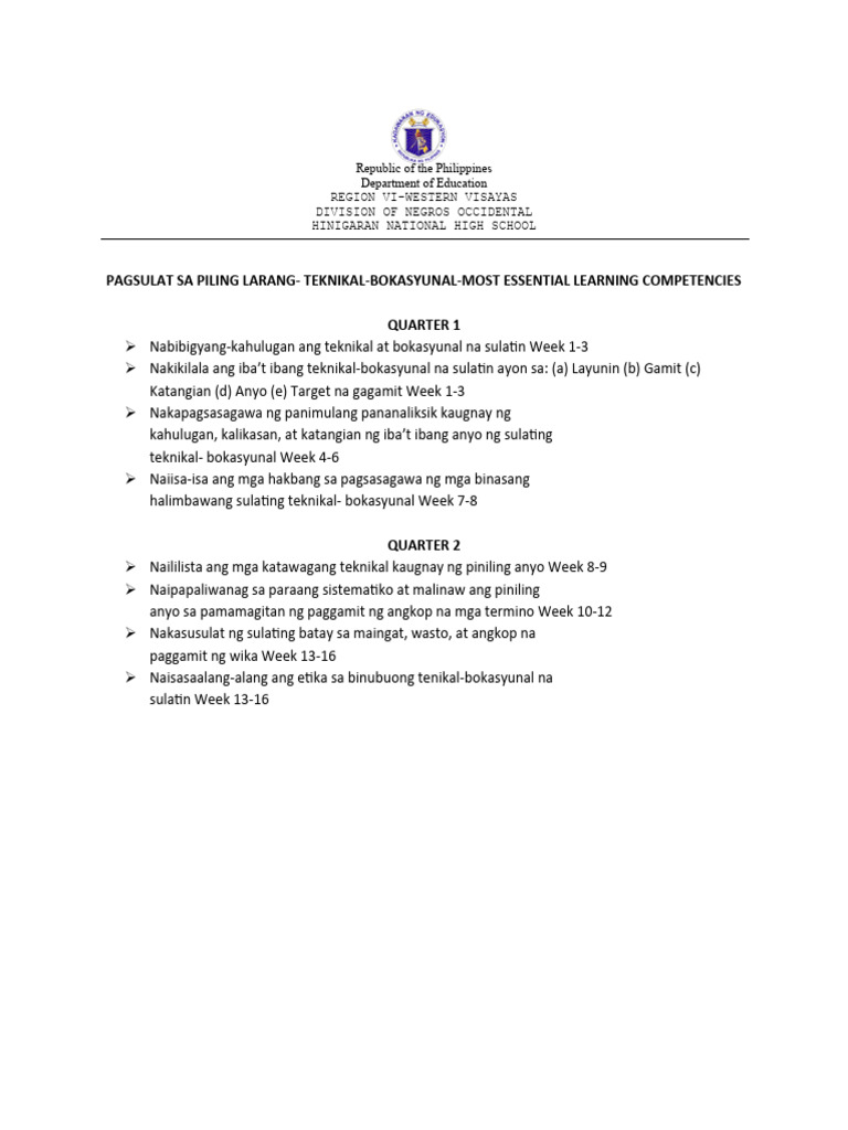 Melc Bco Piling Larang Tech Voc | PDF