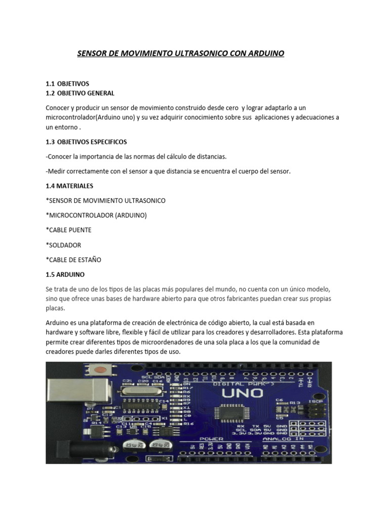 Sensor de Movimiento Ultrasonico Conectado Al Arduino - Docx1 | PDF ...