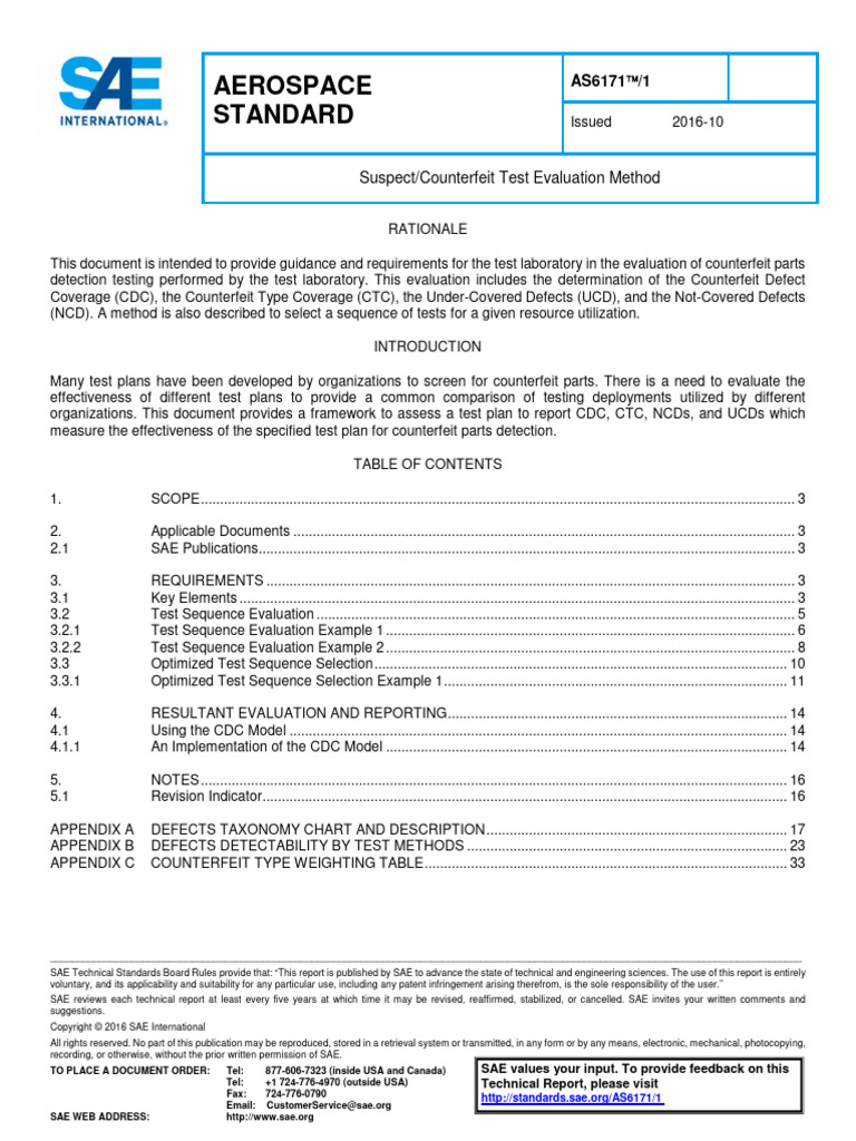 SAE AS6171 - 1 - Suspect-Counterfeit Test Evaluation Method | PDF ...
