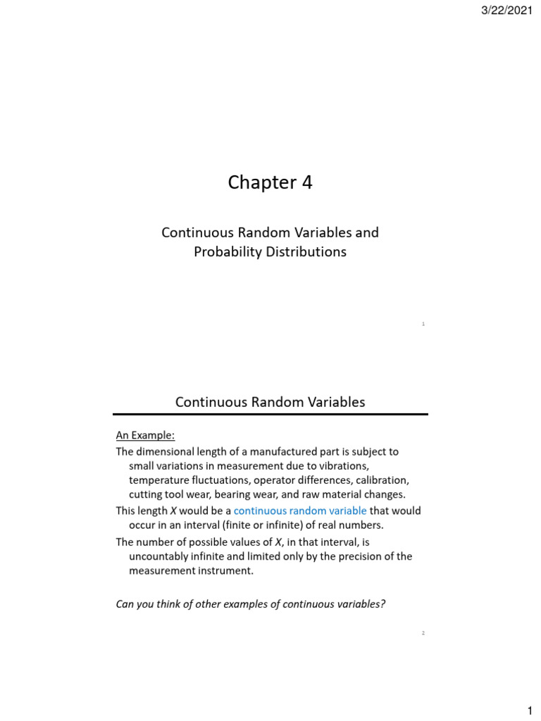 Ch04 Continuous Normal | PDF | Probability Distribution | Probability Density Function