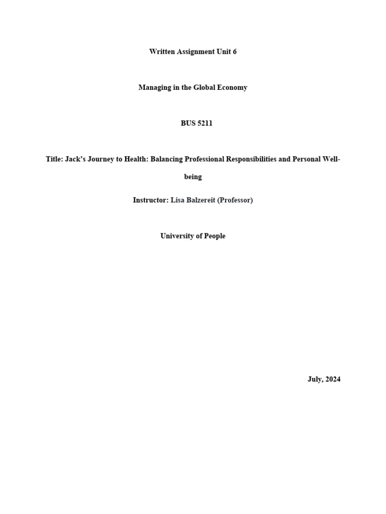 BUS 5211 Written Assignment Unit 6 | PDF | Self Esteem | Applied Psychology