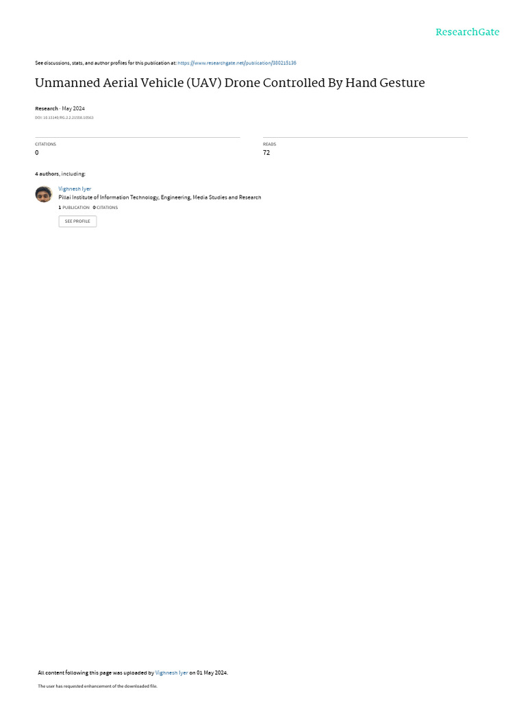 Unmanned Aerial Vehicle UAVDrone Controlled by Hand ...