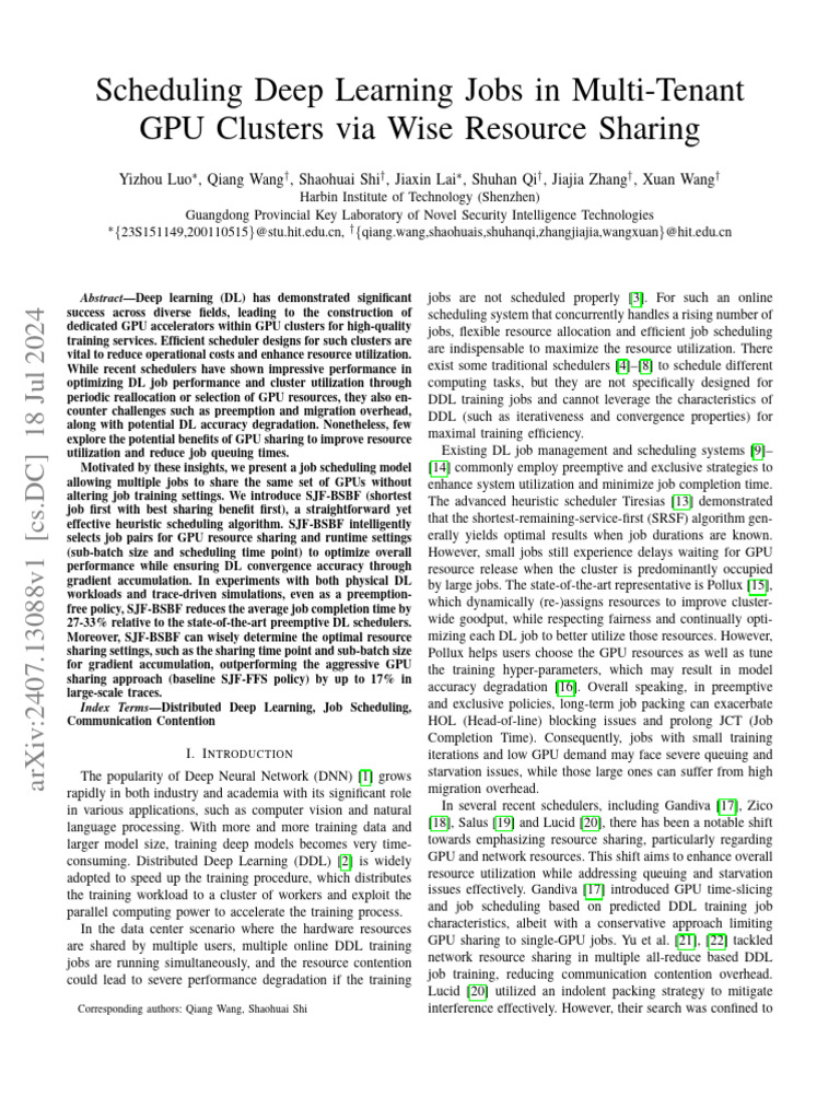 Scheduling Deep Learning Jobs in Multi-Tenant GPU Clusters Via Wise ...