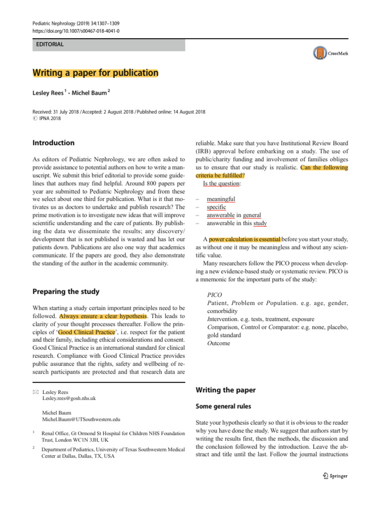 2019, Rees L. Writing A Paper For Publication | PDF | Medicine ...