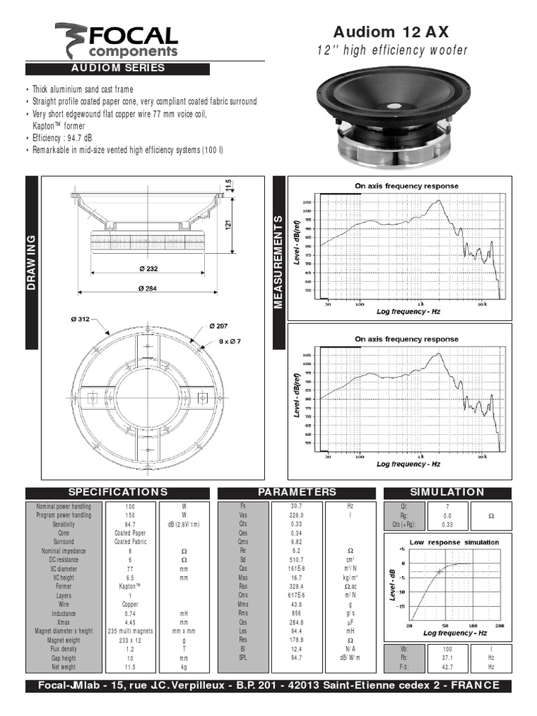 Focal Woofer Audiom 12ax | PDF | Sound Technology | Electrical Components