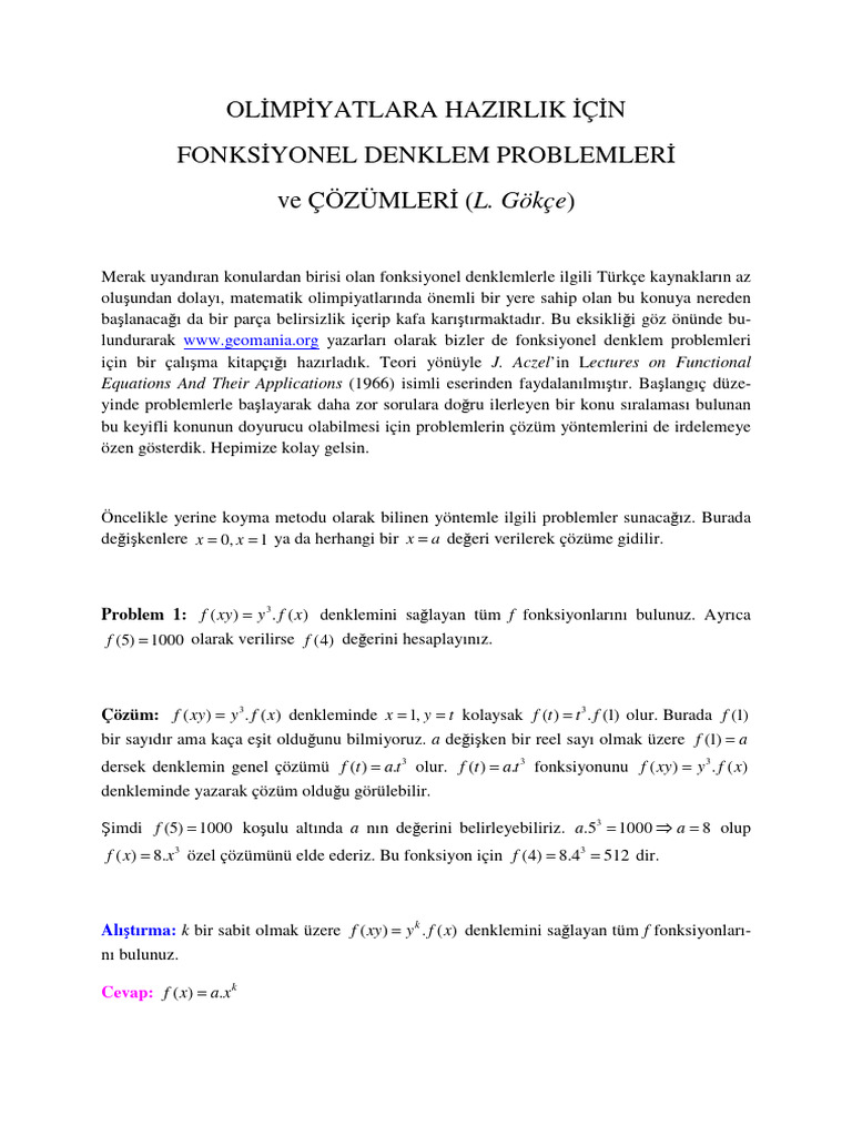 Fonksiyonel Denklem Problemleri | PDF