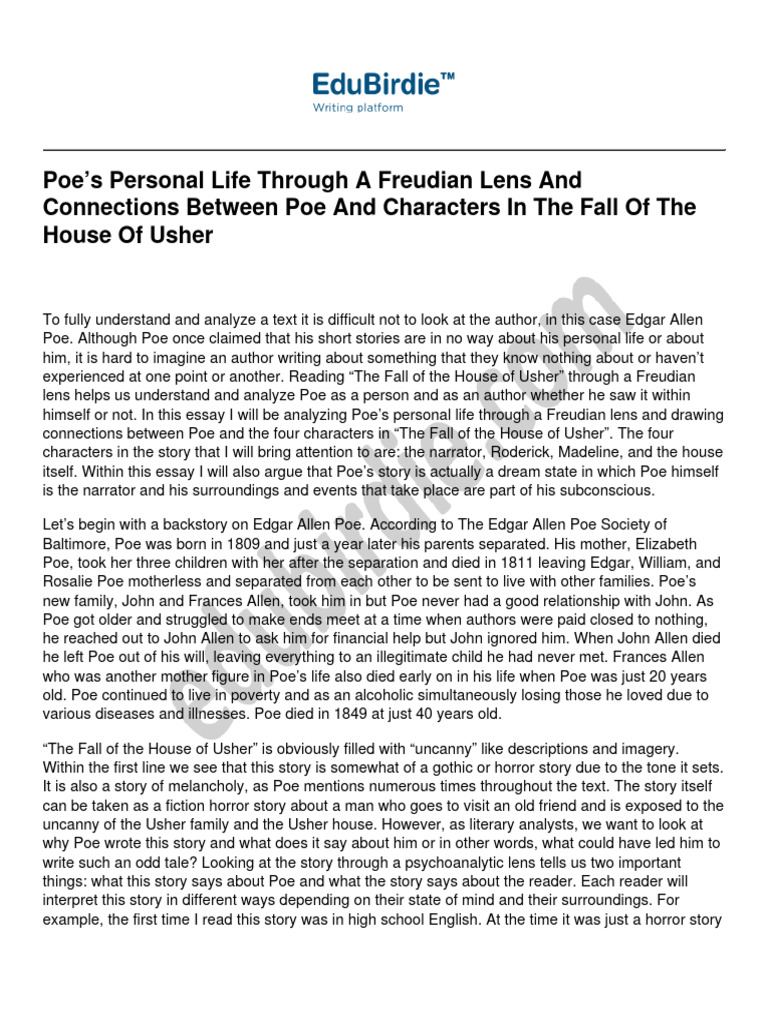 Poe's Personal Life Through A Freudian Lens and Connections Between Poe ...
