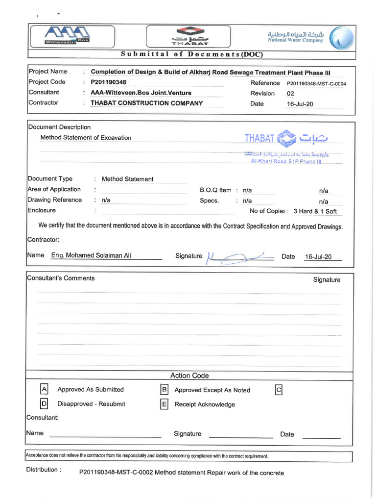 P201190348-MST-C-0004 Rev02 Method Statement of Excavation | PDF