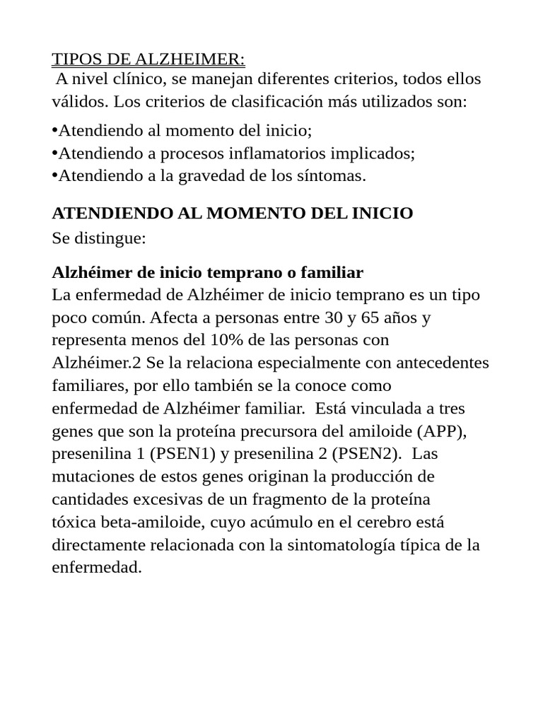 Tipos de Alzheimer | PDF | Enfermedad de Alzheimer | Epidemiología