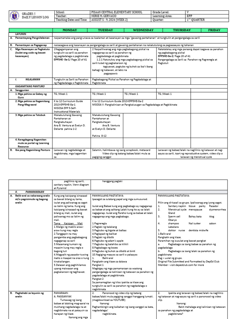DLL - Epp 5 - Q1 - W1 | PDF