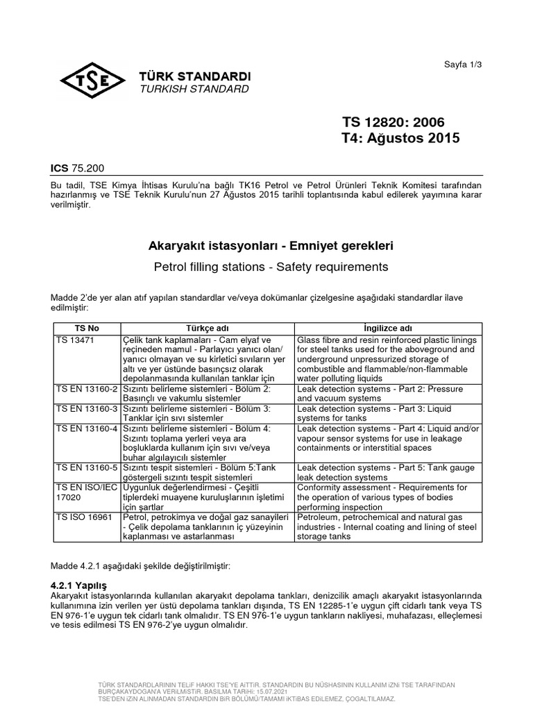 Türk Standardi: TS 12820: 2006 T4: Ağustos 2015 | PDF