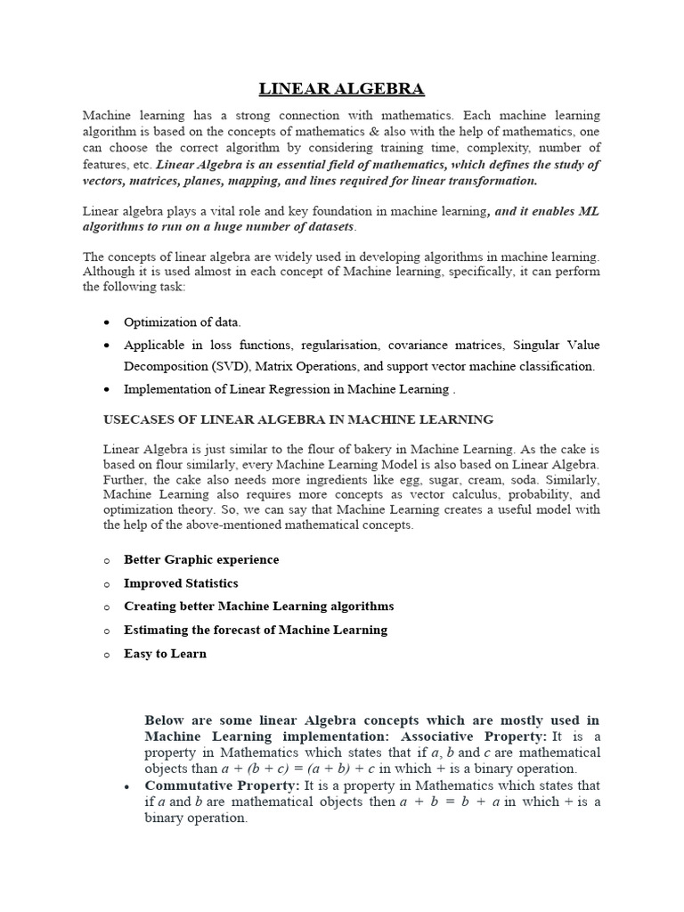 LINEAR ALGEBRA | PDF | Matrix (Mathematics) | Linear Algebra