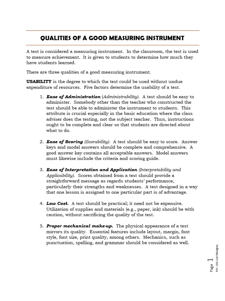 qualities-of-a-good-measuring-instrument | PDF | Validity (Statistics)