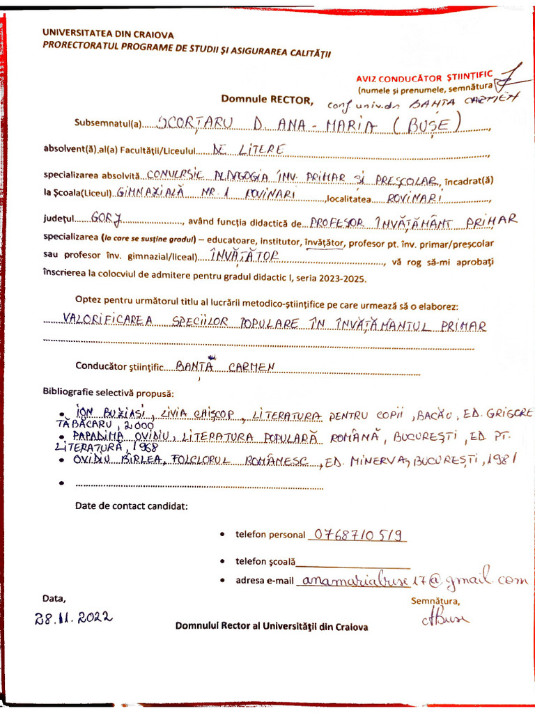 Cerere Inscriere Colocviu | PDF