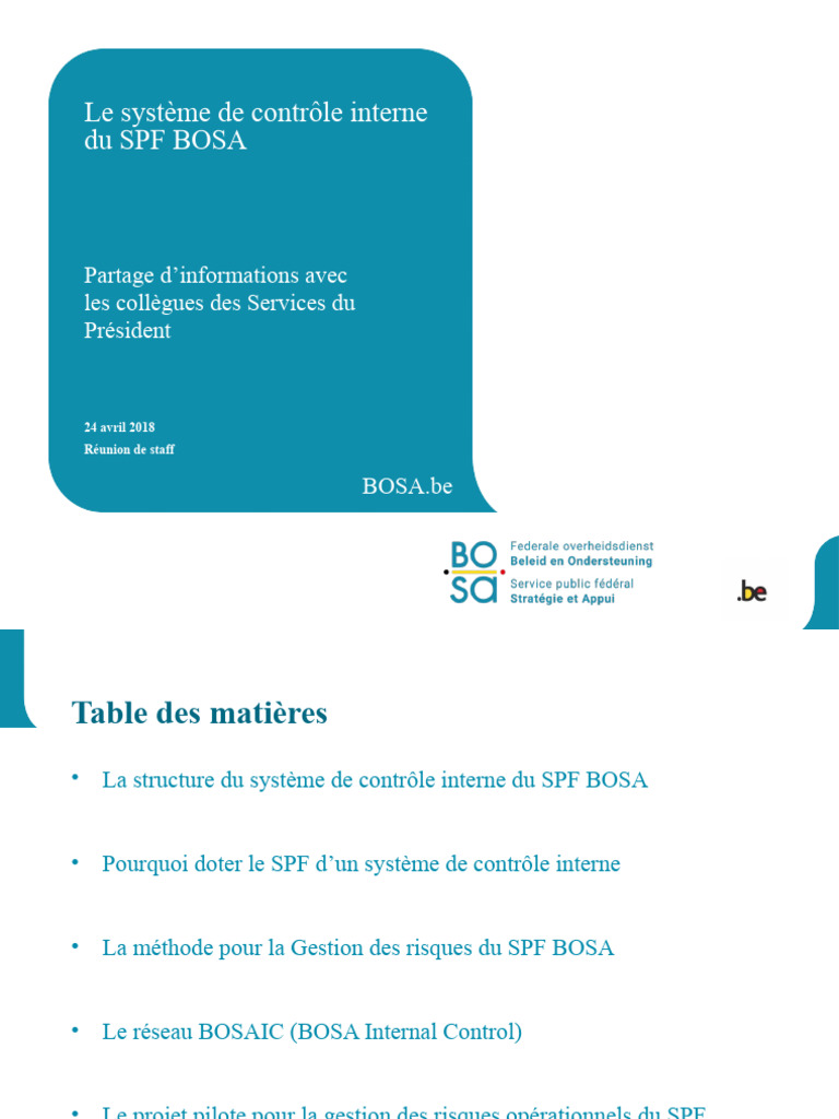 La Gestion Des Risques Du SPF BOSA | PDF | Gestion des risques | Audit