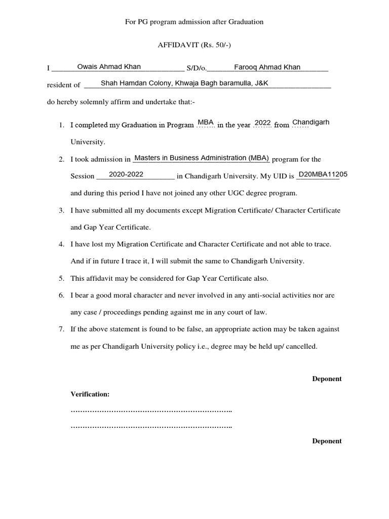 Filled - AFFIDAVIT - IDOL PG Program 15.3.23 | PDF