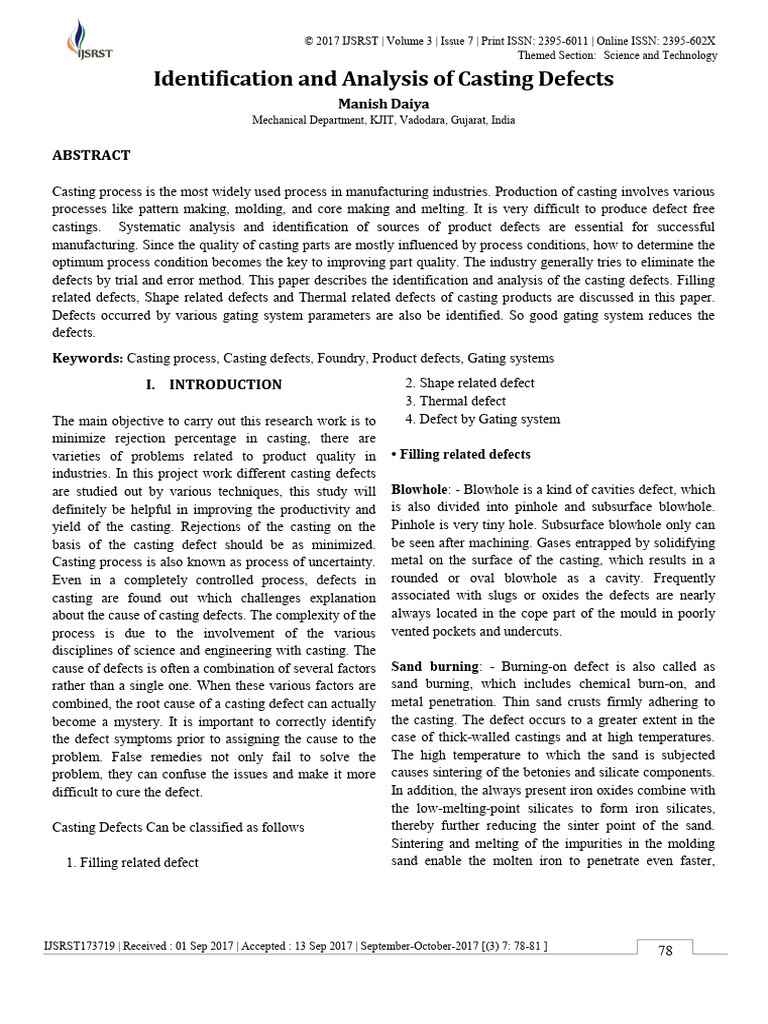 Identification and analysis of casting defects | PDF | Casting | Materials