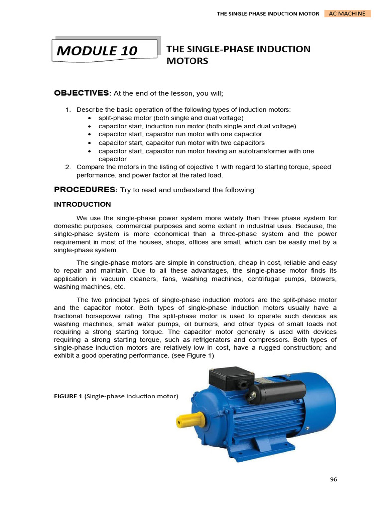 MODULE 10 - THE SINGLE-PHASE INDUCTION MOTORS | PDF | Electric Motor ...