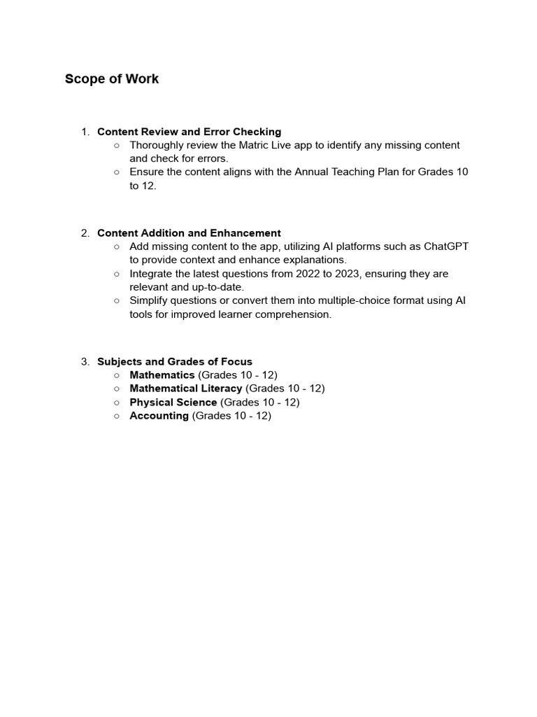 Scoope of Work | PDF