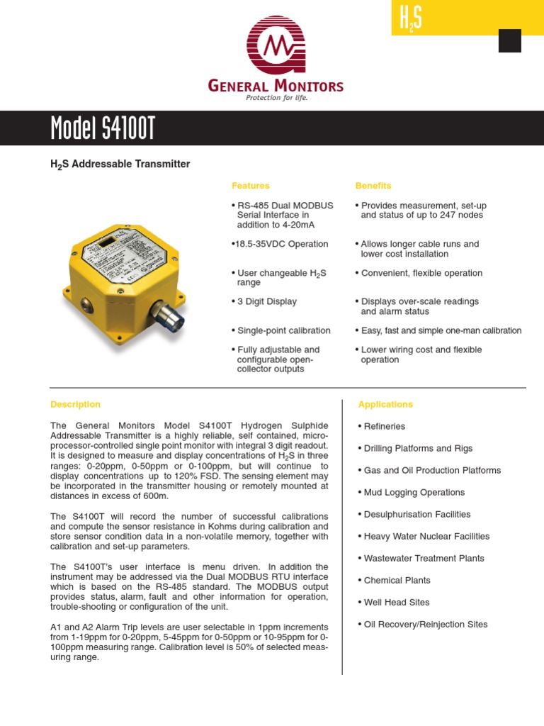 H2S Addressable Transmitter S4100T | PDF | Calibration | Computer Monitor