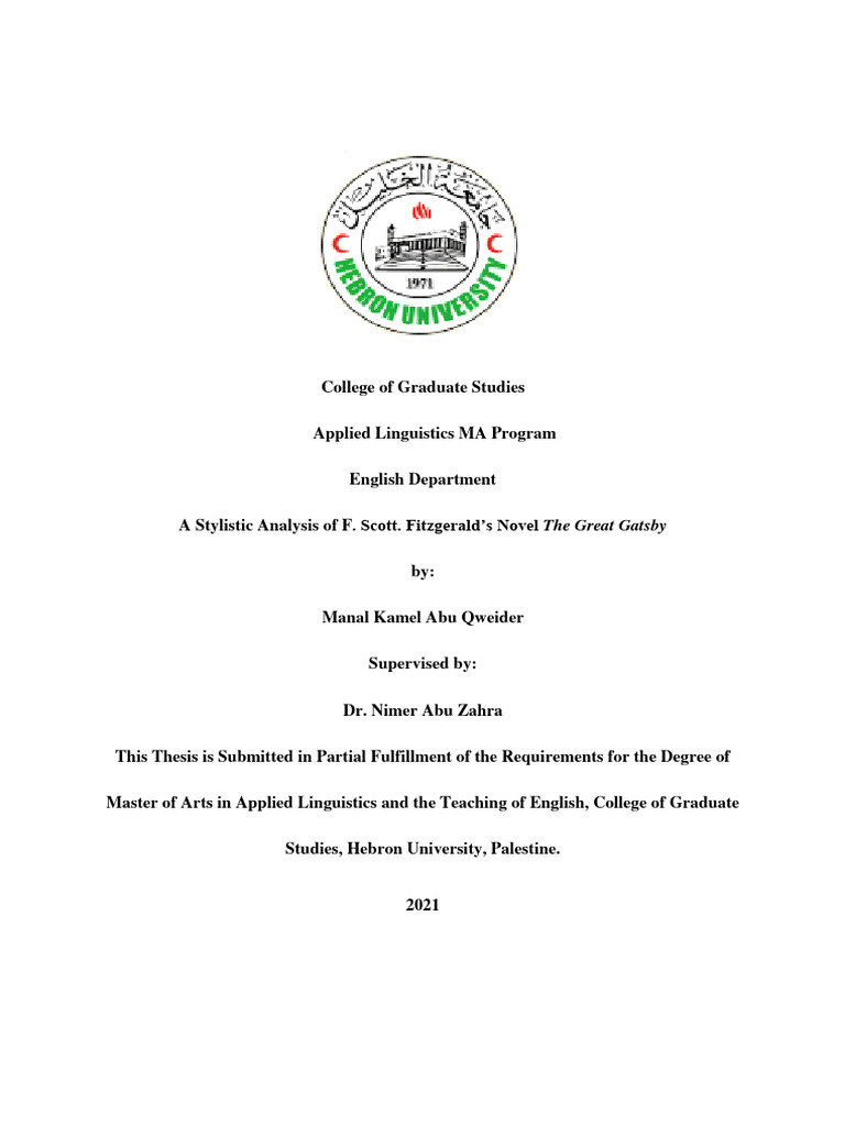 A Stylistic Analysis of F. Scott. Fitzgerald's Novel The Great Gatsby ...