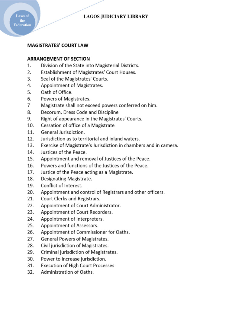 Lagos Magistrates' Court Law Overview | PDF | Magistrate | Justice Of ...